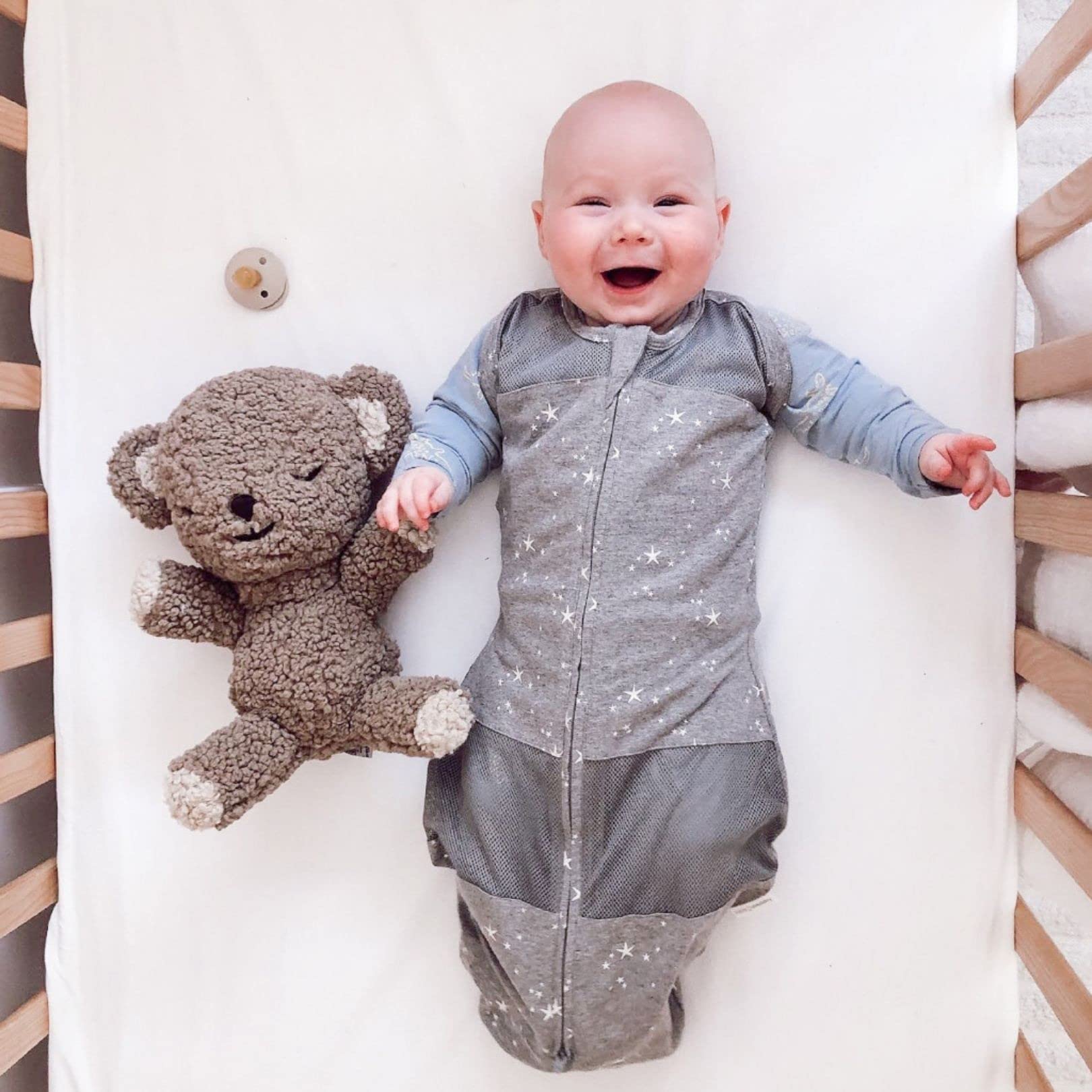 Happiest Baby Sleepea 5-Second Swaddle - 100% Organic Cotton Baby Swaddle Blanket - Doctor Designed Promotes Healthy Hip Development (Ivory Planets, Small)