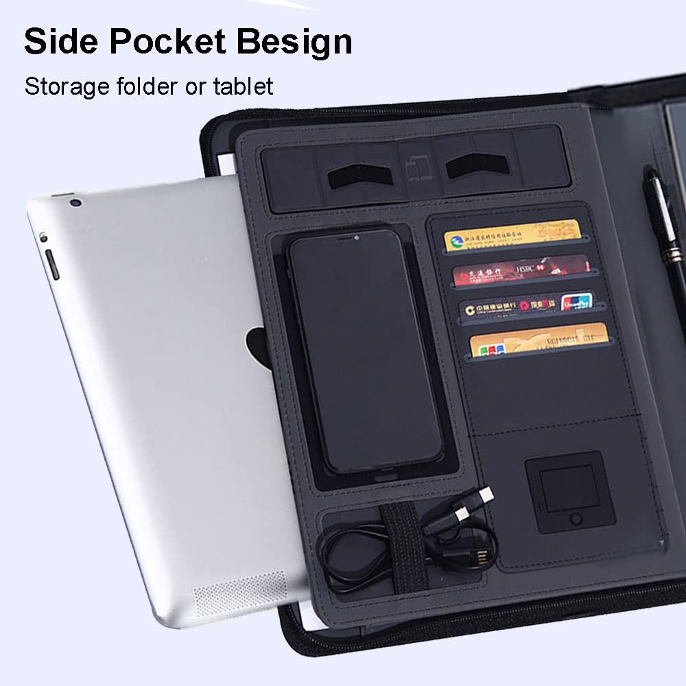 HOUKAI A4 Charging Portfolio Folder Multifunction Zipper Binder with 6000mah Power Office Notebook Organizer (Color : E)