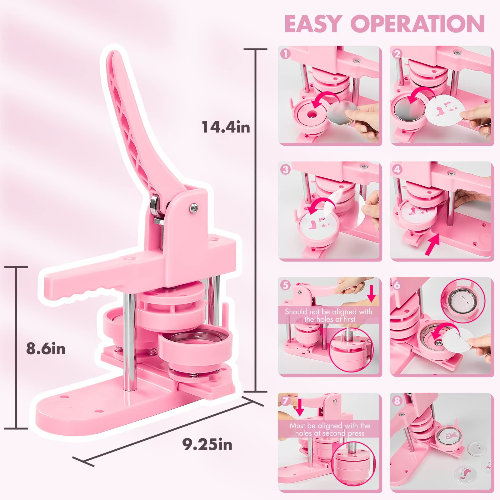 Green Button Maker Machine Multiple Sizes 600Pcs(25/32/58mm) + Pink Button Maker Machine Multiple Sizes 600Pcs (23/32/58)