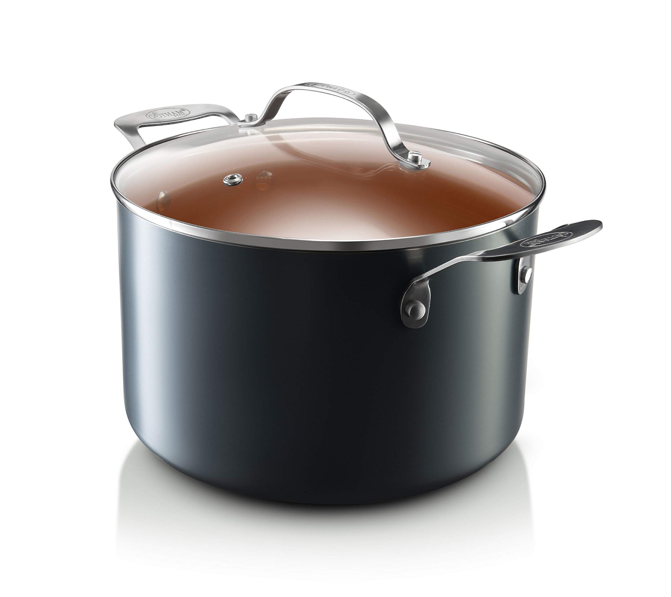 Gotham Steel Stock Pot with Ultra Nonstick Ceramic and Titanium Coating Includes Tempered Glass Lid β Dishwasher Safe, 7 Quart, Copper Black