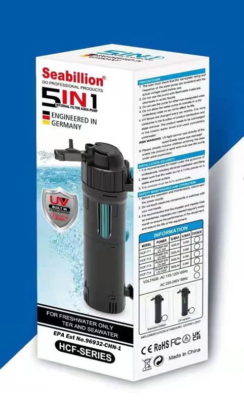 UV Filter for Aquarium, 3W Mini Internal UV with Power Head, 105 GPH 5 in 1 Fish Tank Aqua Filter, Green Water Killer Filter, Submersible Aqua Pump