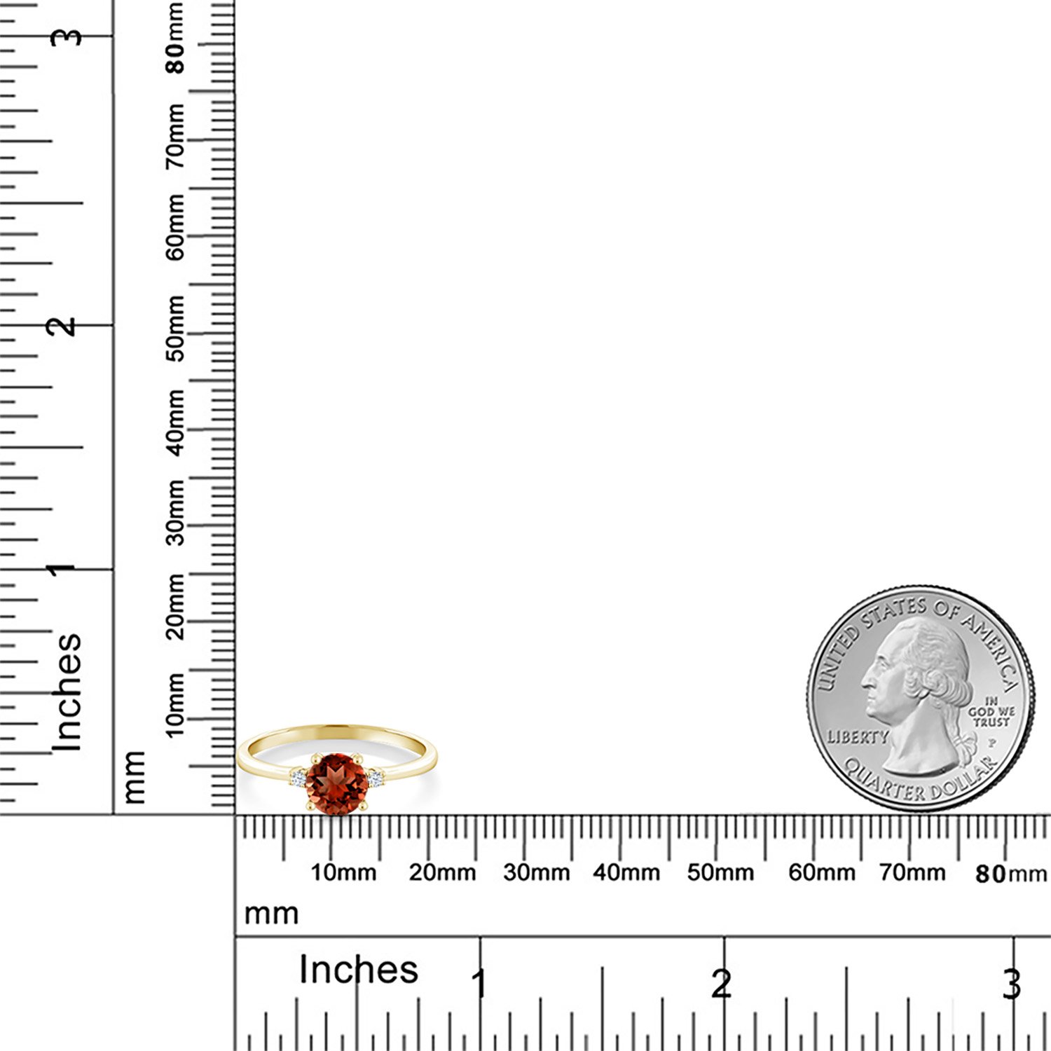 Gem Stone King 10K Yellow Gold Red Garnet and White Created Sapphire Solitaire Engagement Ring For Women (1.03 Cttw, Round 6MM, Gemstone January Birthstone, Size 7)