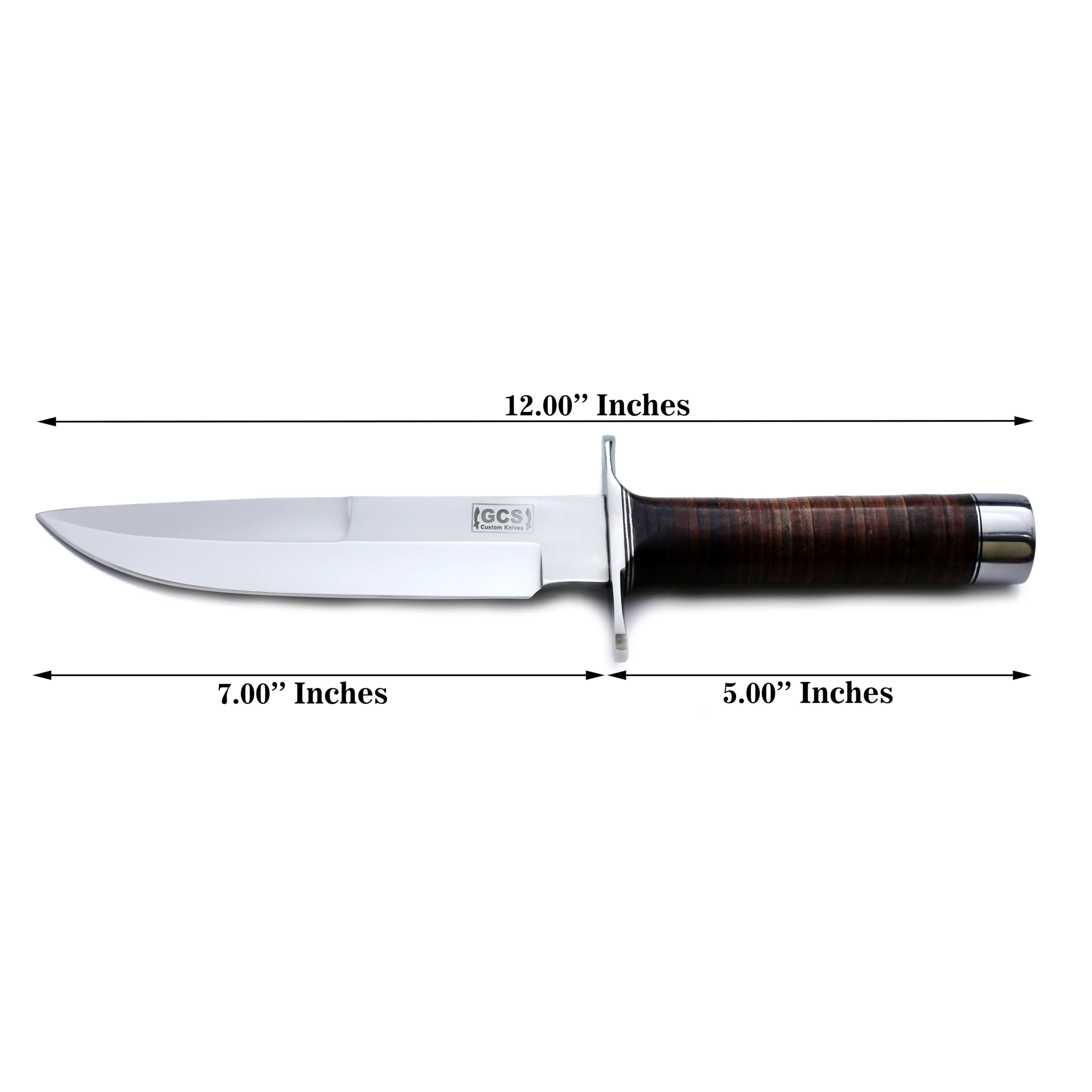 GCS Handmade Stacked Leather Handle D2 Tool Steel Tactical knife Hunting Knife Camp Knife with leather sheath Full tang blade designed for Hunting & EDC GCS 147