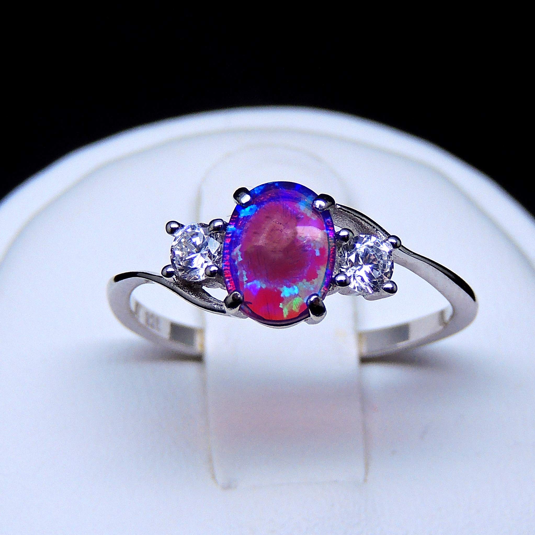 Ginger Lyne Collection Addy Purple Oval Opal Sterling Silver CZ Ring Size 9