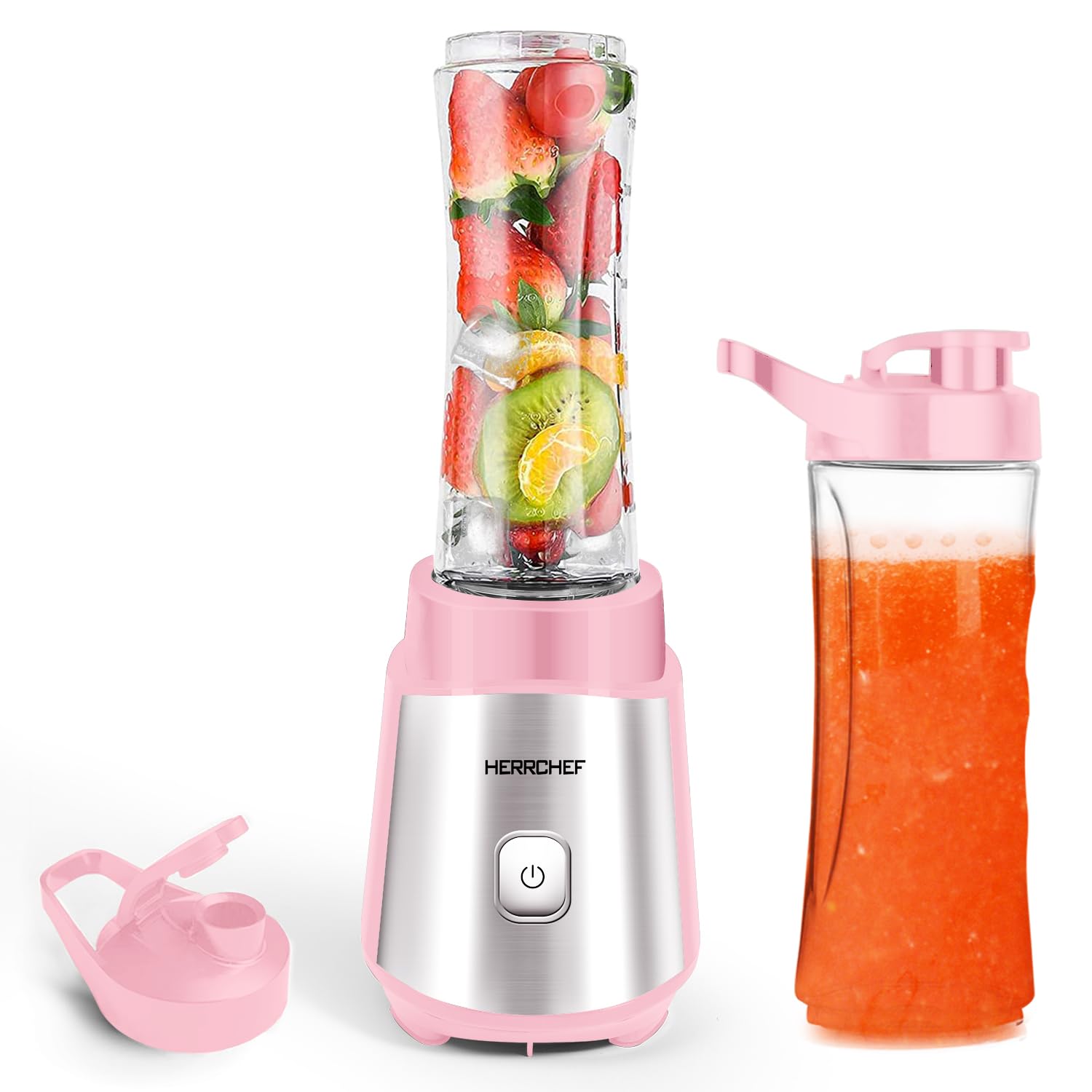 HERRCHEF Smoothie Blender, Blender for Shakes and Smoothies, 350W Powerful Personal Blender with 2 x 20oz Portable Bottle, Single Blender Easy To Clean, BPA Free(black)