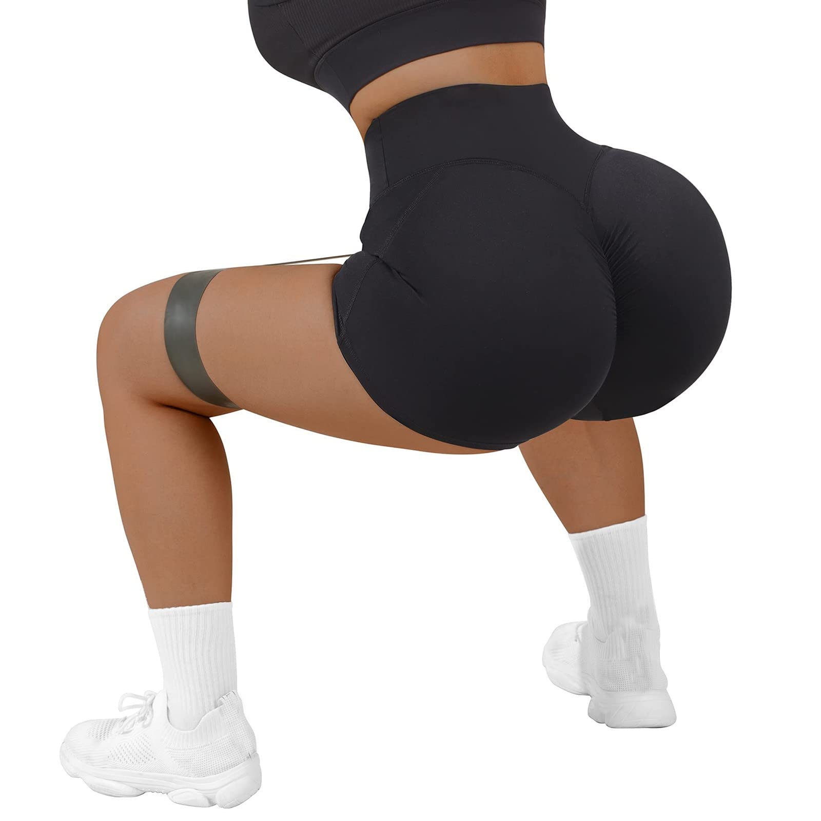High Waist Lifting Women Biker Workout Butt Shorts V Cross Waisted Shorts Yoga 5 Inch Compression Shorts (Black, M)