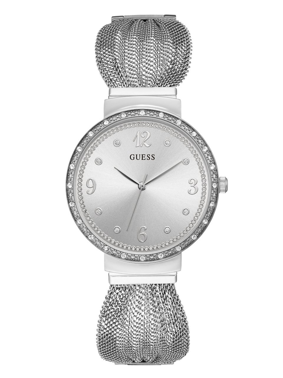 GUESS Women's Stainless Steel japanese-quartz Watch with Mesh Strap, Color: Silver-Tone (Model: U1083L1)