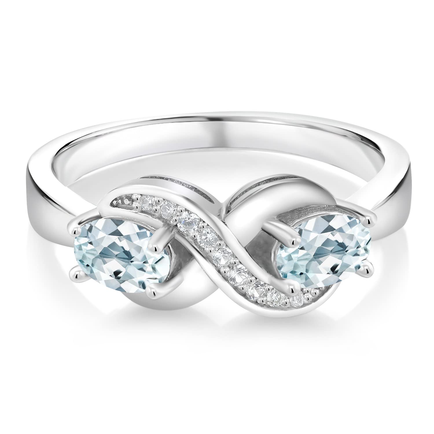 Gem Stone King 925 Sterling Silver 2-Stone Gemstone Birthstone and White Created Sapphire Infinity Promise Forever Love Knot Ring For Women | Oval 6X4MM | Available In Size 5, 6, 7, 8, 9