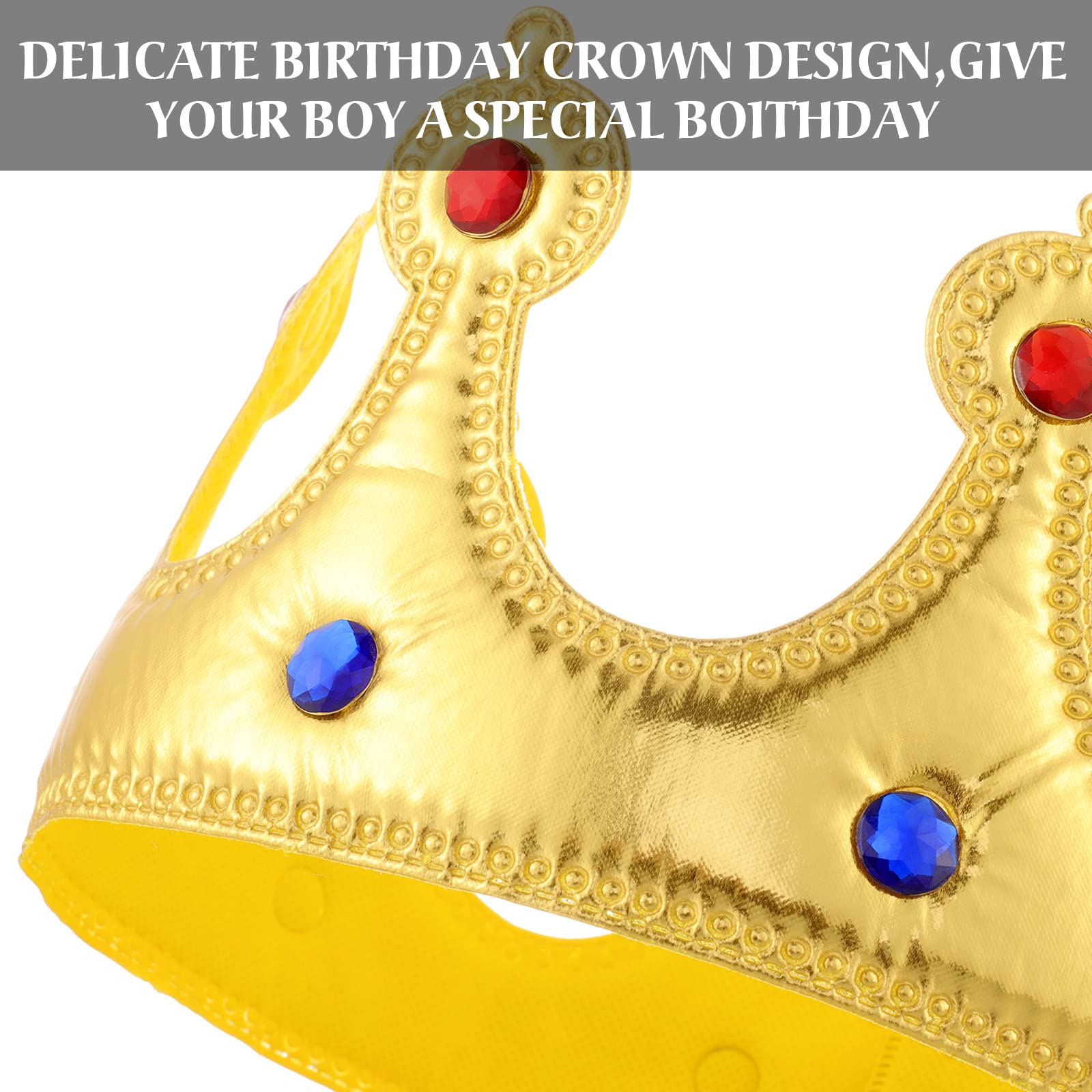 WILLBOND Birthday Crown, Sash and Button Pin Accessory Set for Boys Kids Theme Birthday Party Decoration