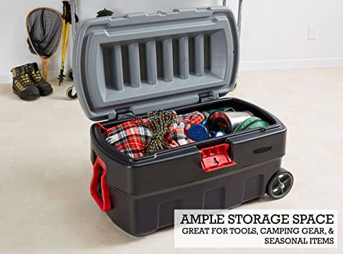 Rubbermaid ActionPacker 35 Gal Wheeled Lockable Storage Bin with Lid, Heavy-Duty Water Repellent Industrial Container with Built-In Durable Wheels, Great Tool Organizer, Truck Bed Storage, and More