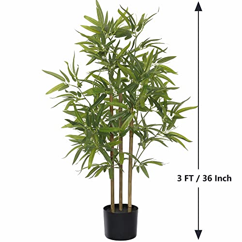 SOFTFLAME 3ft Bamboo Artificial Tree, Faux Bamboo Plant, Artificial Plant with 3 Trunks, Ideal for Home Office Indoor Decoration