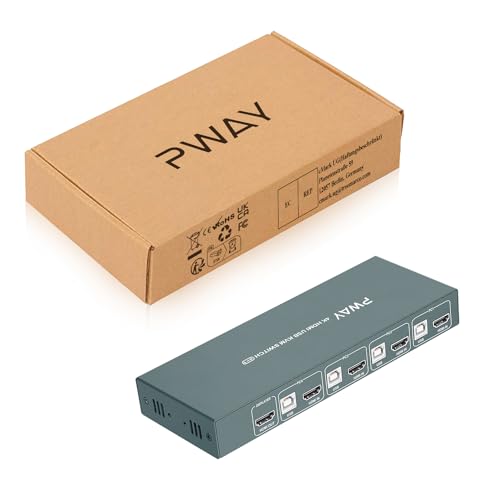 GREATHTEK KVM Switch HDMI 4 Port Box, UHD 4K@60Hz & 3D & 1080P Supported, Hot Key Switch, with 4 USB-B and 4 HDMI Cables
