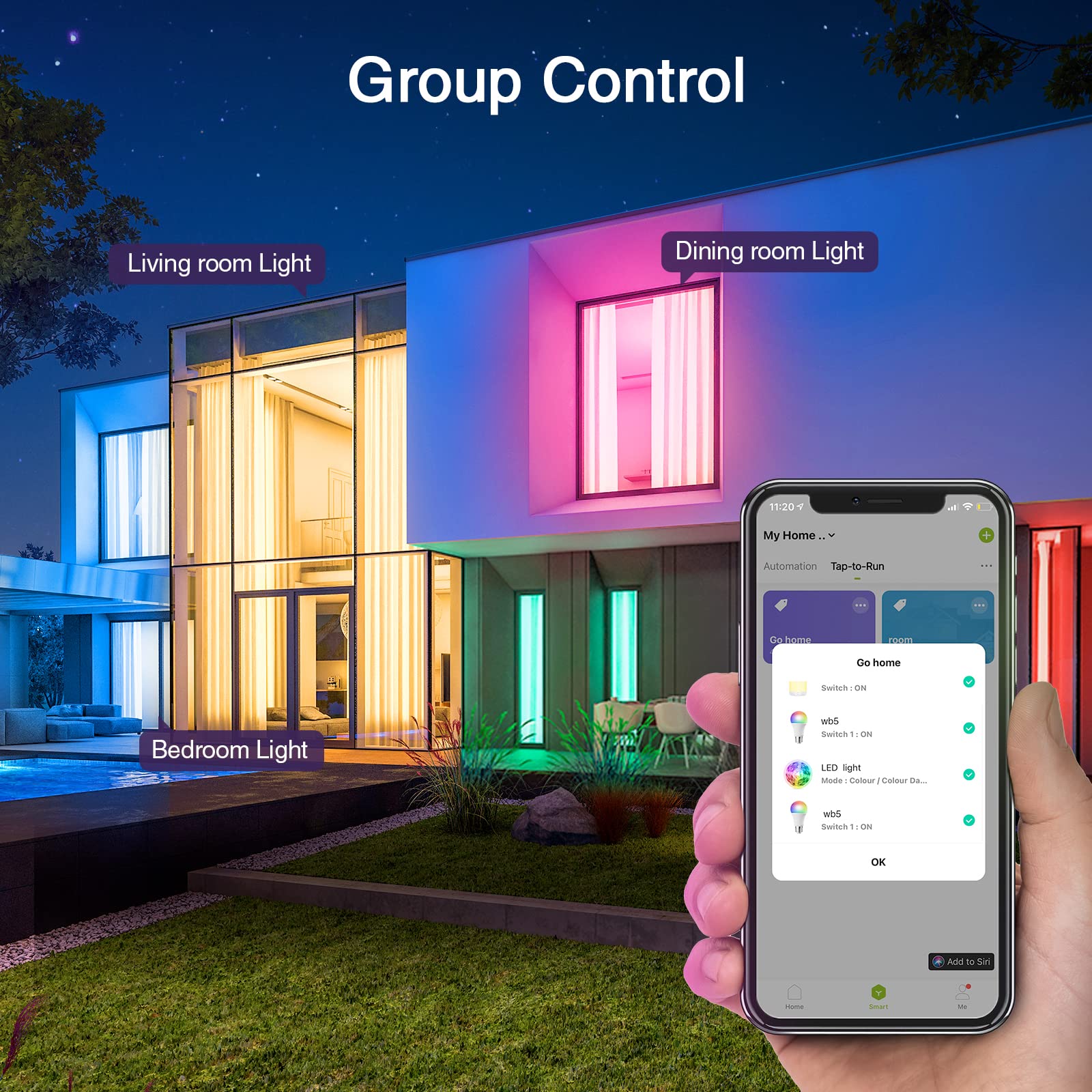 Ghome Smart Light Bulbs, A19 E26 Color Changing Led Bulb Works with Alexa, Google Home, App & Voice Control, 2.4Ghz WiFi Only, 800 Lumens, Dimmable RGB Warm White 2700K Smart Home Lighting, 6 Pack