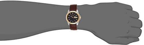 SEIKO Men's SNE102 Stainless Steel Solar Watch with Brown Leather Strap, Black