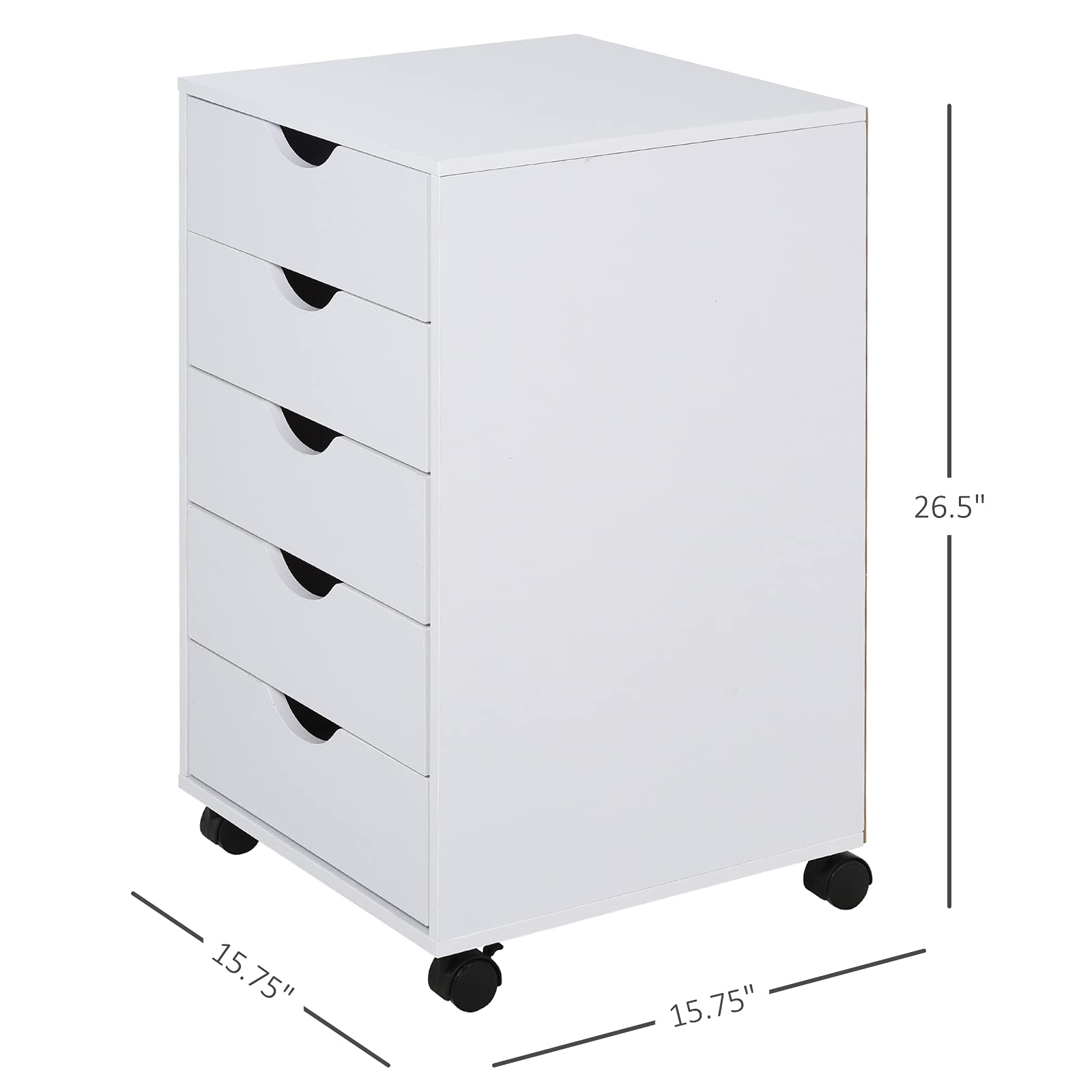 HOMCOM 5 Drawer Storage Organizer Office Cabinet with Nordic Minimalist Modern Style & Wheels, White