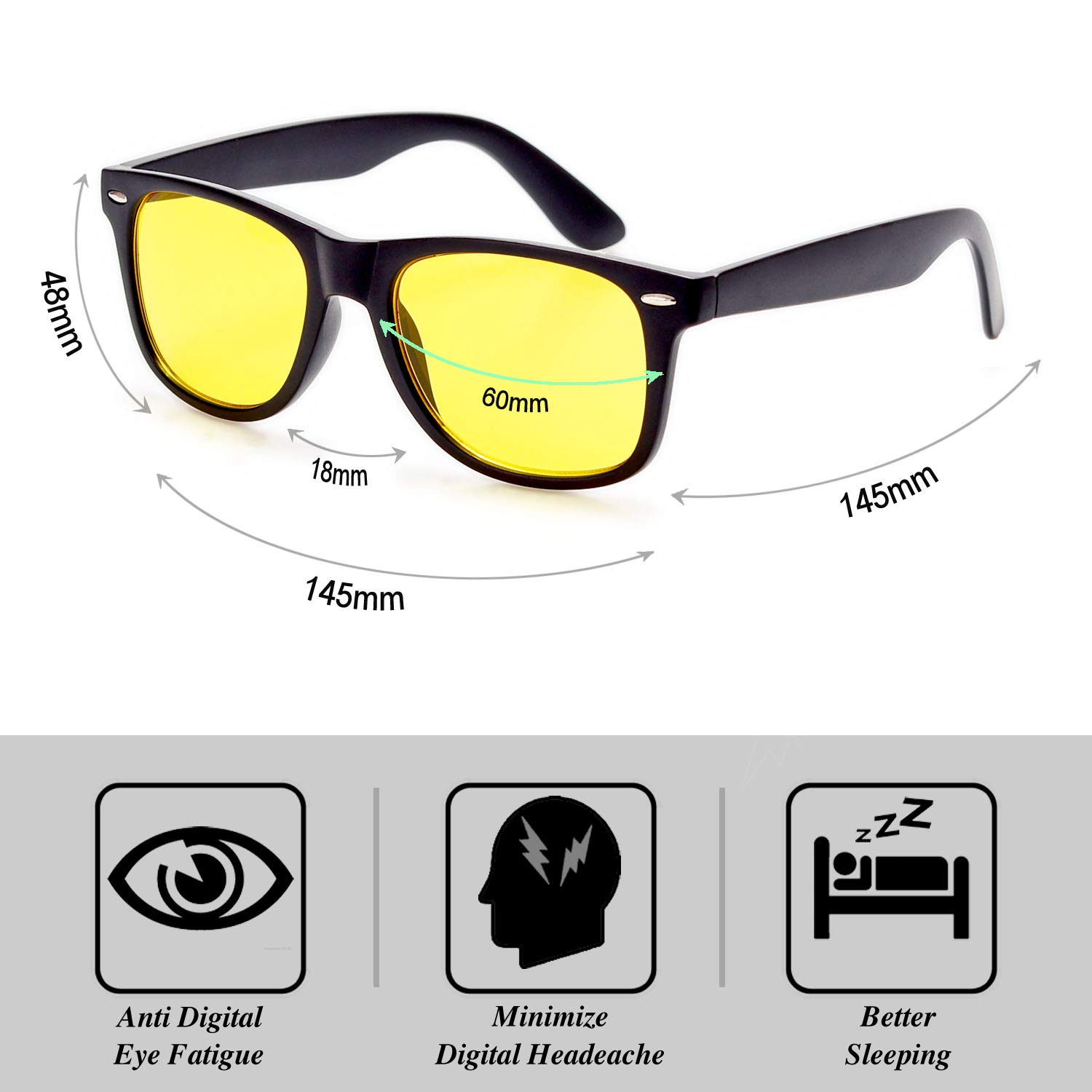 GYsnail Blue Light Blocking Glasses for Men, Eye Strain Fatigue Relief and Better Sleep,Computer Gaming Glasses Women (Black Frame Yellow lens)