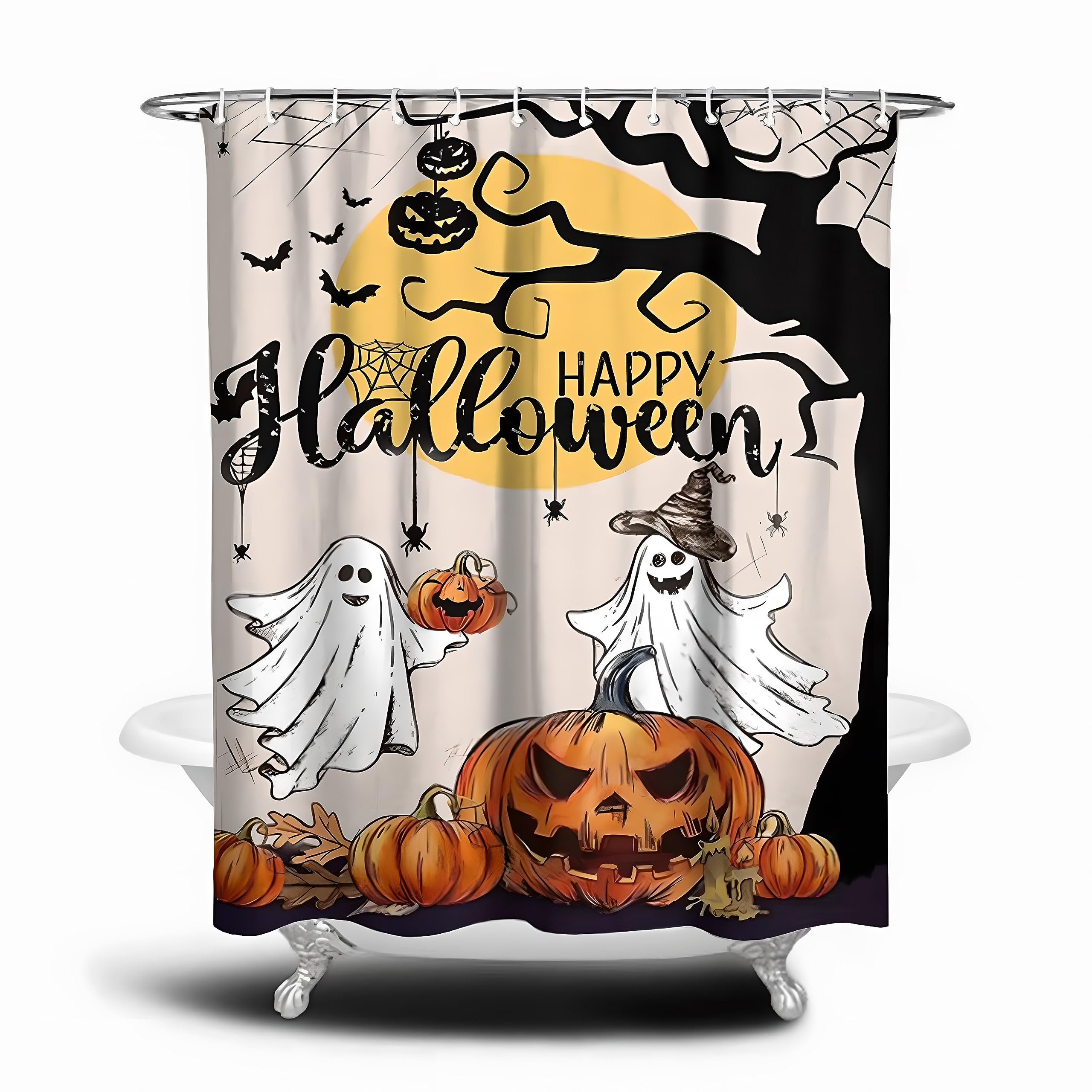 Halloween Shower Curtain for Bathroom Happy Halloween Shower Curtains with Hooks for Halloween Decoration 72X72 Inch