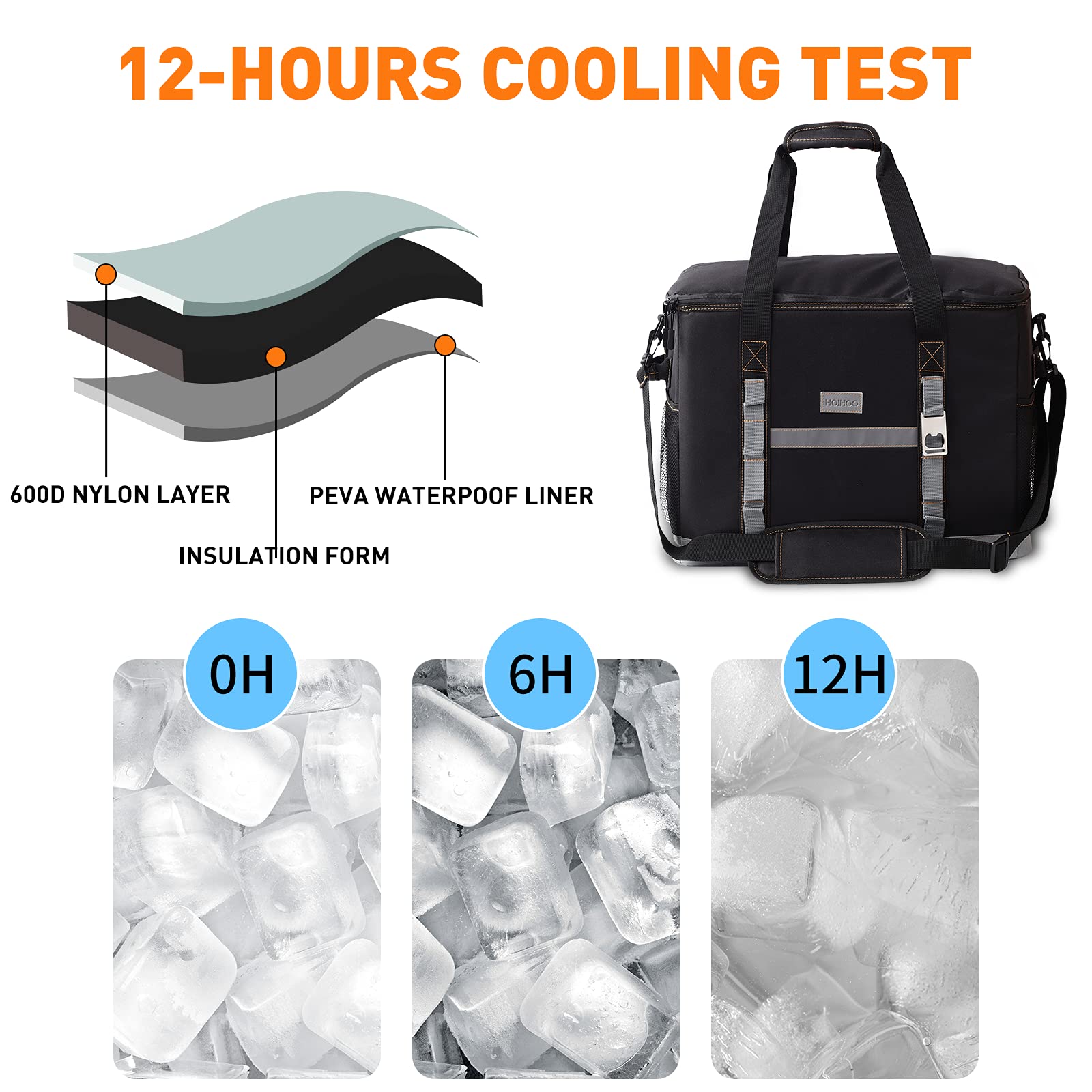 HOIHOO Large Capacity Insulated Cooler Backpack, 330ml, Black-1, Nylon, 600D Oxford