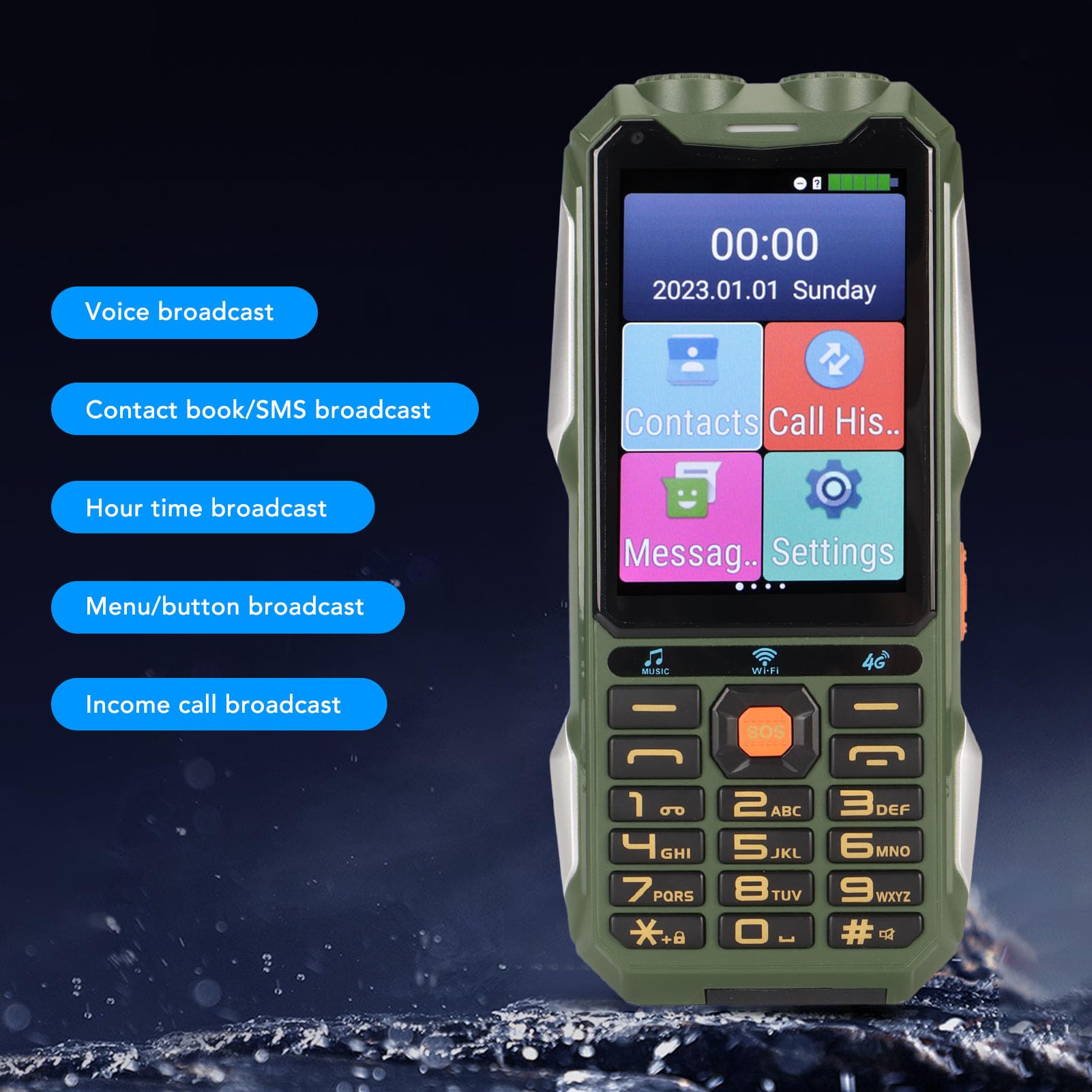 GOWENIC Rugged Senior Cellphone, 4G 4in Touch Screen, Large Button, 18000mAh Battery, LED Flashlight, Loud Sound, Quick Dial Phone,7.0, Extended Standby Time (Green)