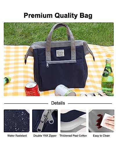 GOX Lunch Bag Women, Insulated Leakproof Lunch Boxes for Men, Large Capacity Reusable Lunch Container for Work Office Picnic or Travel (Navy)
