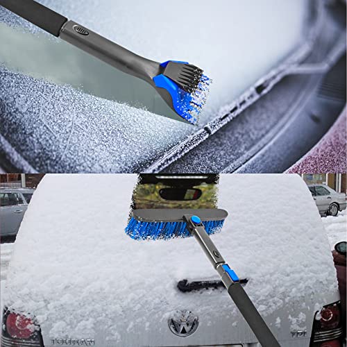 WESBRITE Car Snow Brush and Detachable Ice Scraper with 38inch Long Handle, Foam Handle, Non-Scratch Windshield Brush with 180°Rotating Brush Head,Car Snow Remover for Truck,SUV,RV and More