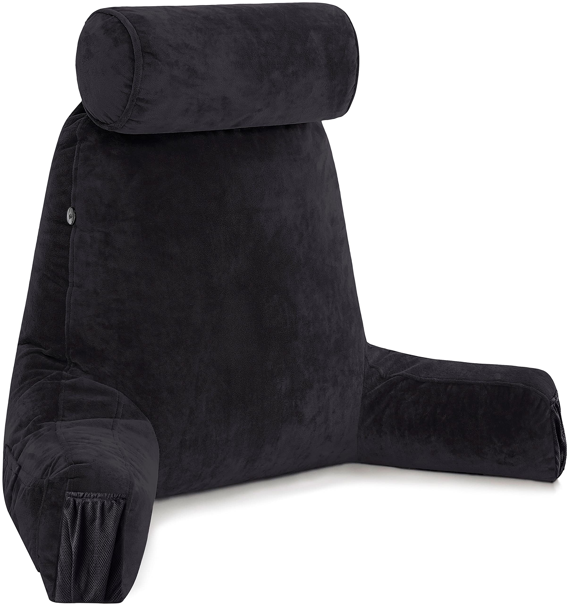 Husband Pillow Combo - Backrest Pillow with Arms : Medium Black & Lap Desk Bed Tray : Black - Memory Foam Reading Pillows for Bed w/Removable Neck Roll & Laptop Bed Tray Table