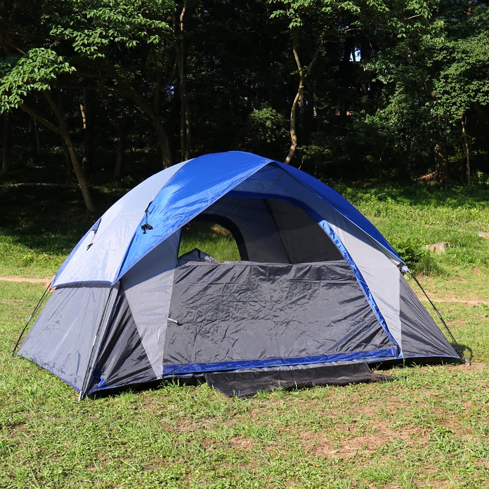 Great Escapes Camping Tent for 4 Person, with Detachable Rain Fly and Portable Carrying Bag, 4 Seasons Use, Easy to Install, BlueGrey