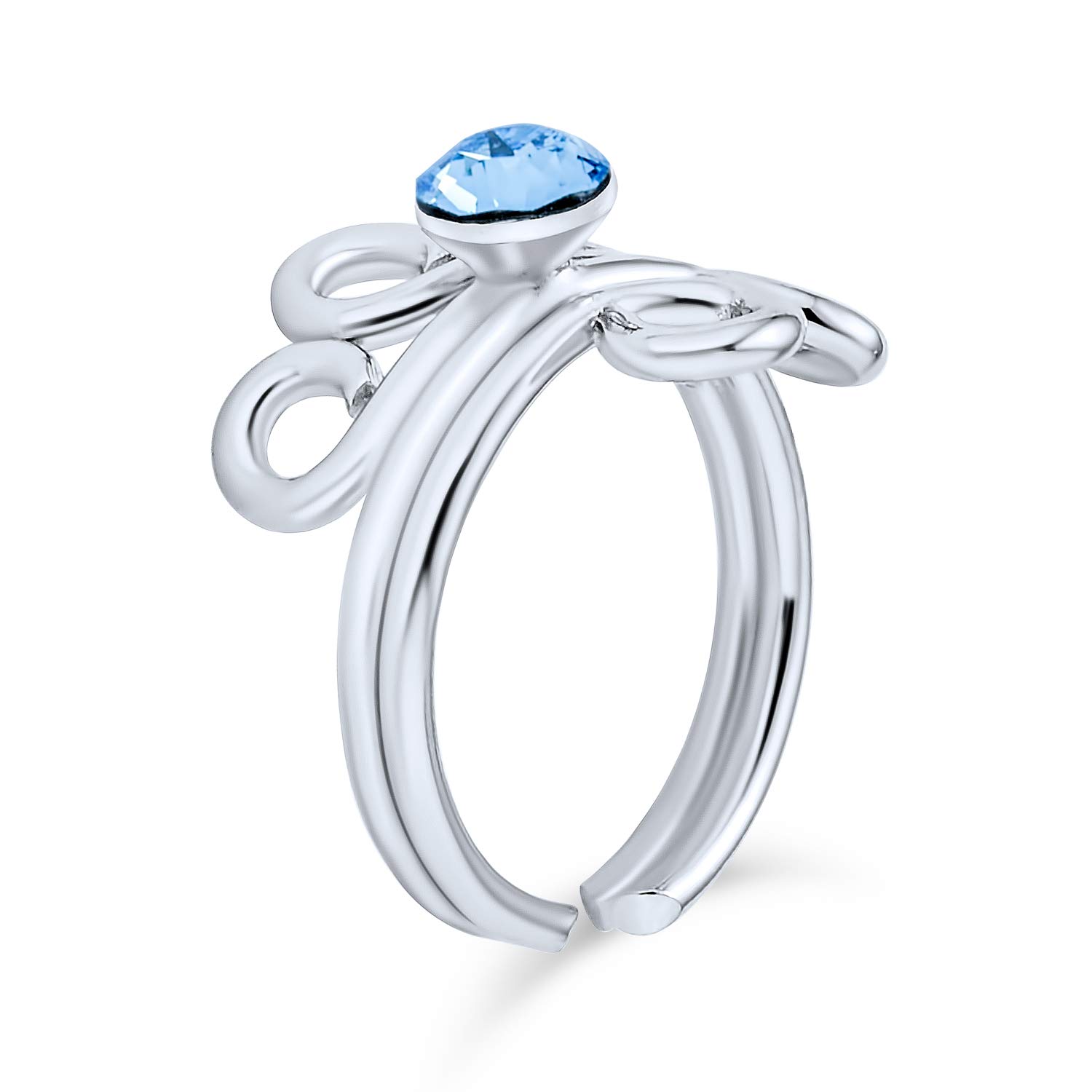 Geometric Boho Mid Finger Blue Crystal Bead Ball Split Band Midi Toe Ring For Women Teen Polished .925 Silver Sterling Adjustable Customizable