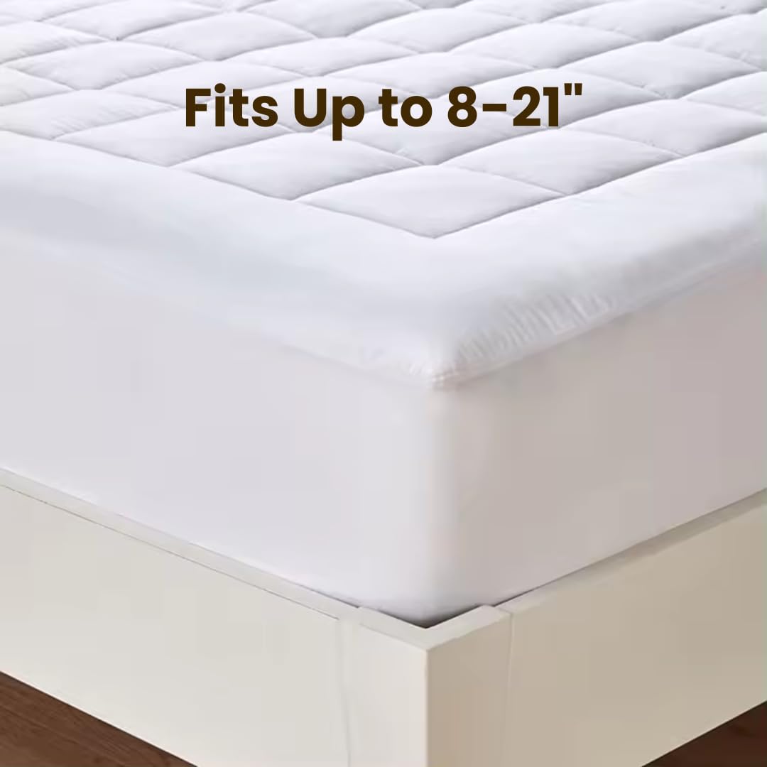 SLEEPAURA 5 Inch Thick Waterproof Mattress Topper - 3D Air Fabric β Noiseless, Breathable, Washable, Cooling Mattress Topper Elastic Fits up 8'' to 21'' Depth - White Bed Cover 60"x80" (Queen)