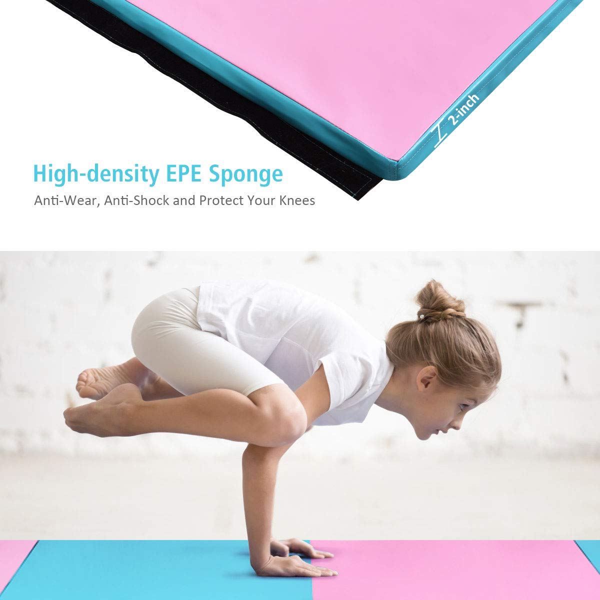 Giantex 4'x10'x2 Thick Gymnastics Mat, High Density Anti-Tear Folding Gymnastics Exercise Mats w/Carrying Handles, Hook and Loop Fastener