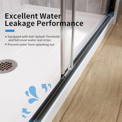 Shower Door,Royal Guard 44-48" W x 70" H Semi-Frameless Double Sliding Glass Shower Door with 1/4'' (6mm) Clear SGCC Tempered Glass,Bypass Shower Enclosure,Matte Black