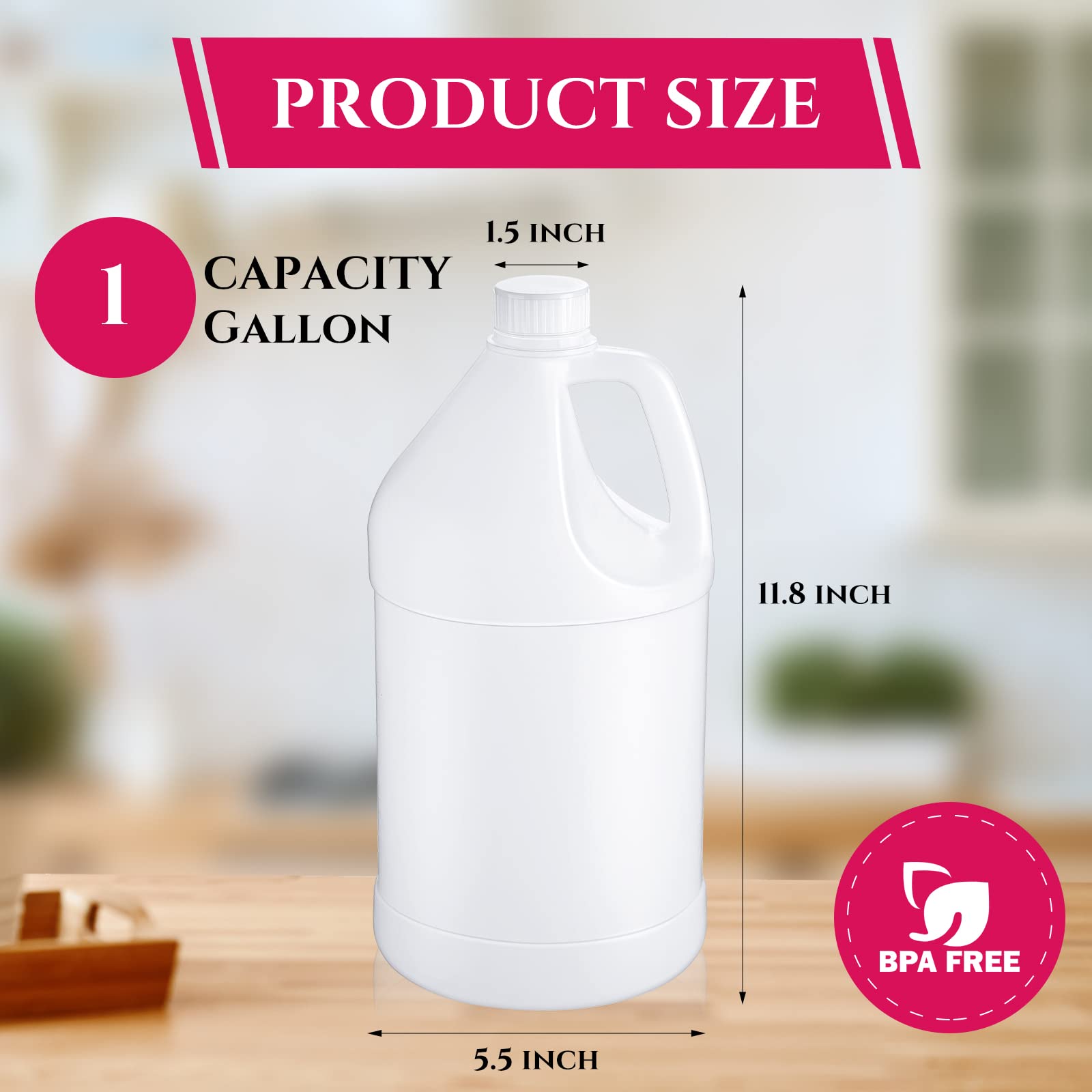 Gerrii 8PCS 1 Gallon Plastic Jug with Cap Reusable Empty Plastic Bottles and Lids Round Storage Containers with Handle for Water Sauces Soaps Detergents Liquids, transparent