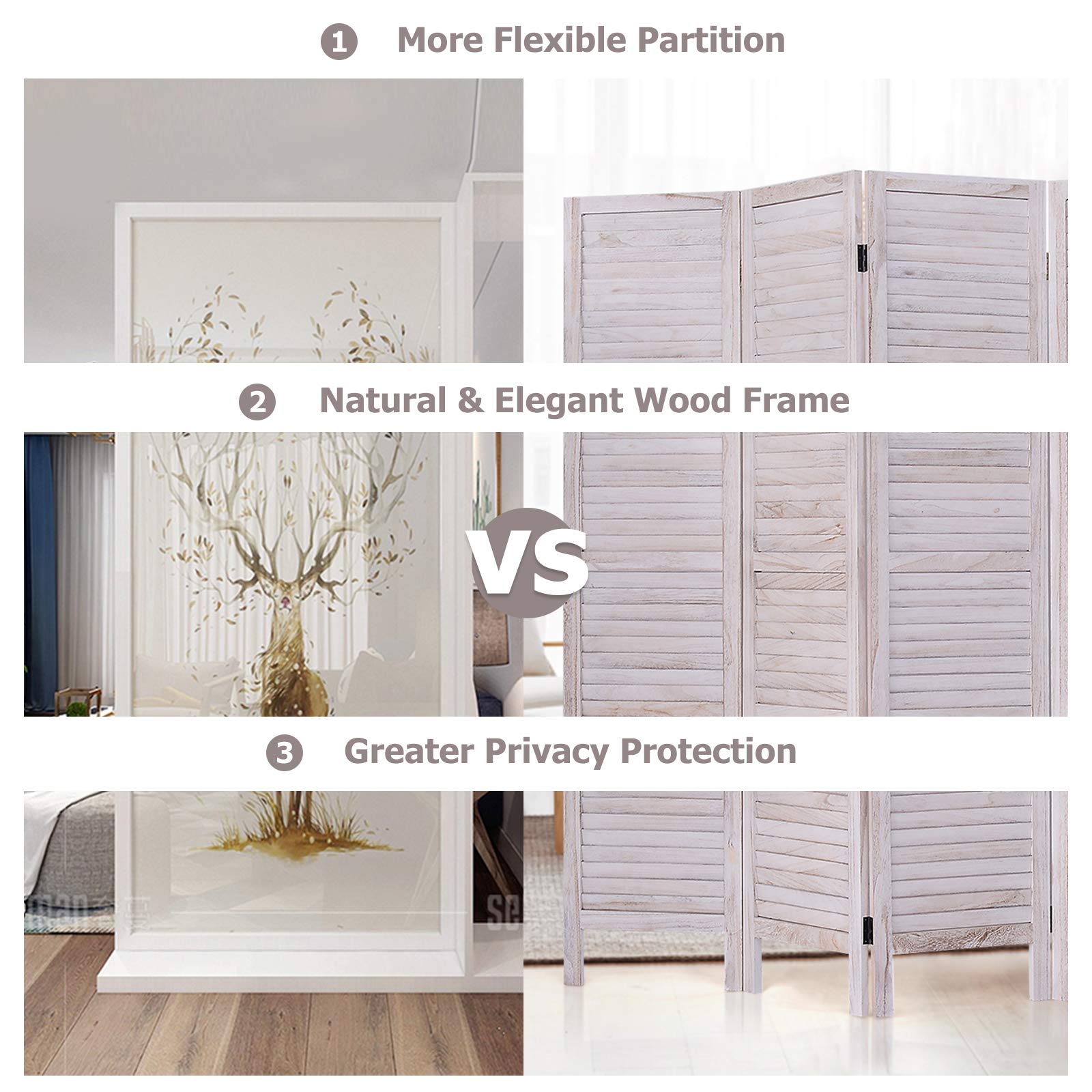 Happygrill 6-Panels Wooden Room Divider Folding Privacy Room Dividers Screen for Home Office, 5.5 Ft Tall