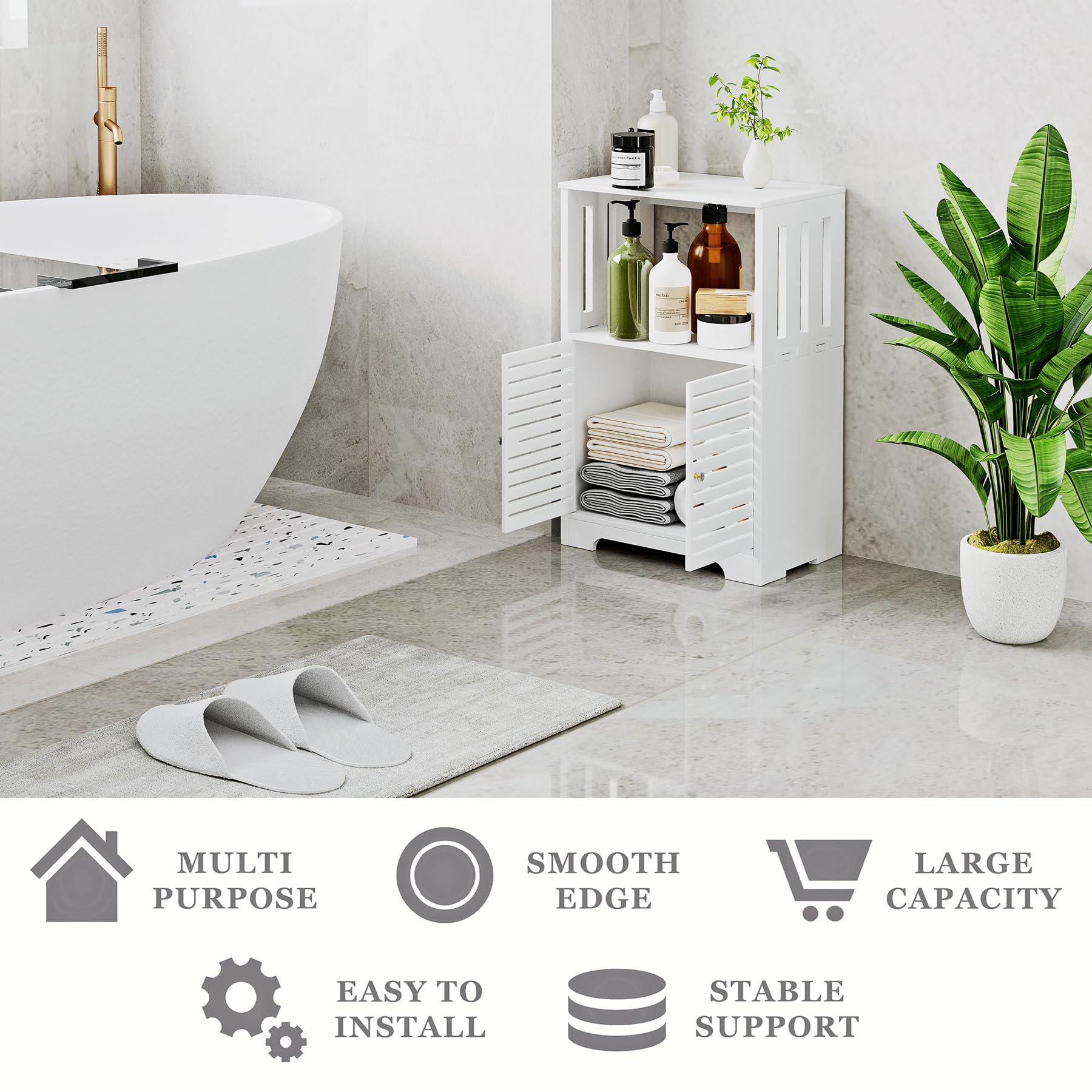 HAYOFAMY 3-Tier Side Table with Doors White, Nightstand End Table Bookcase, Storage Cabinet for Bedroom, Living Room, Bathroom, Office