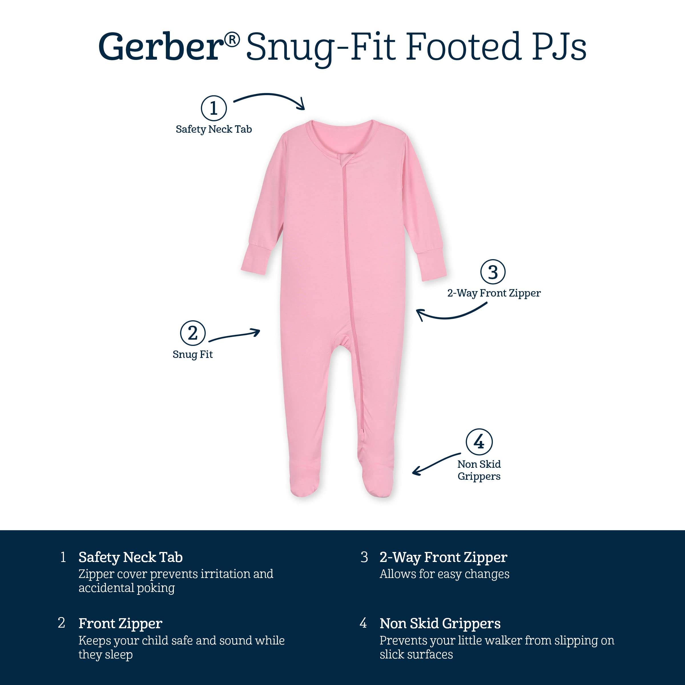 Gerber Unisex Baby Toddler Buttery Soft Snug Fit Footed Pajamas with Viscose Made from Eucalyptus, Sea Pink, 12 Months