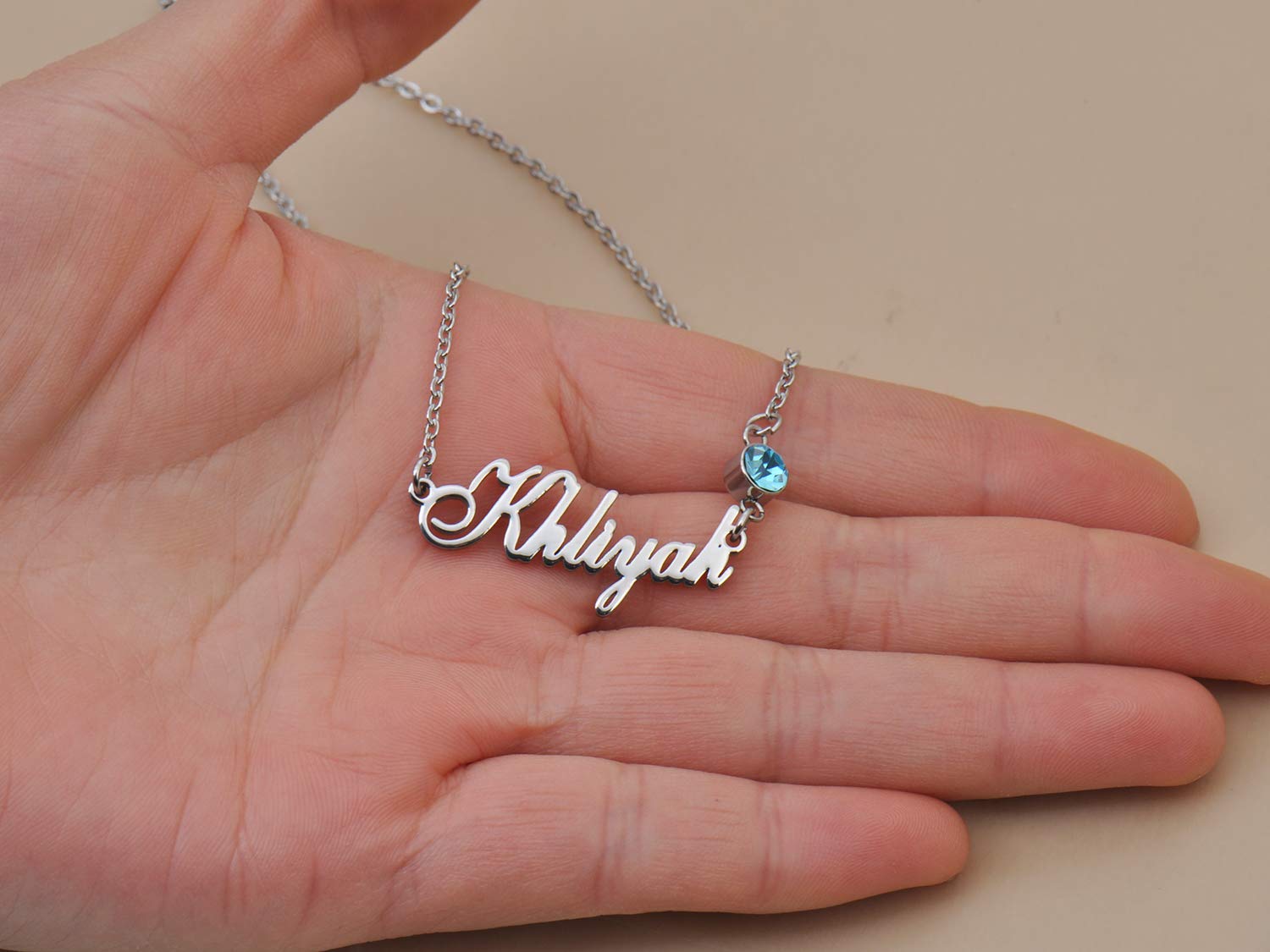 GR35Z9 Customized Silver Name Necklace with Dainty Birthstone for her Jennie