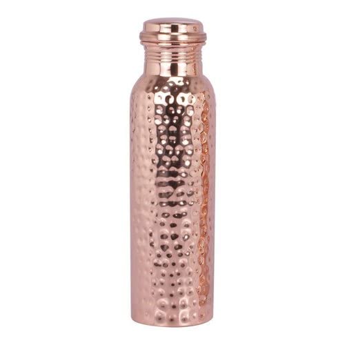VAKRATUNDA KITCHENWARES Authentic Hammered Copper Bottle, Heavy-Duty & Vintage Design, Leak-Proof & Carry-Friendly Copper Water Bottle With Large Water Holding Capacity-900 ml