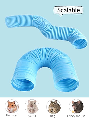 QWINEE Hamster Fun Tunnel Plain Pet Fordable Exercising Training Hideout Tunnel Scalable Pet Plastic Tube Toys for Guinea Pigs Gerbils Rats Mice Ferrets and Other Small Animals Blue One Size