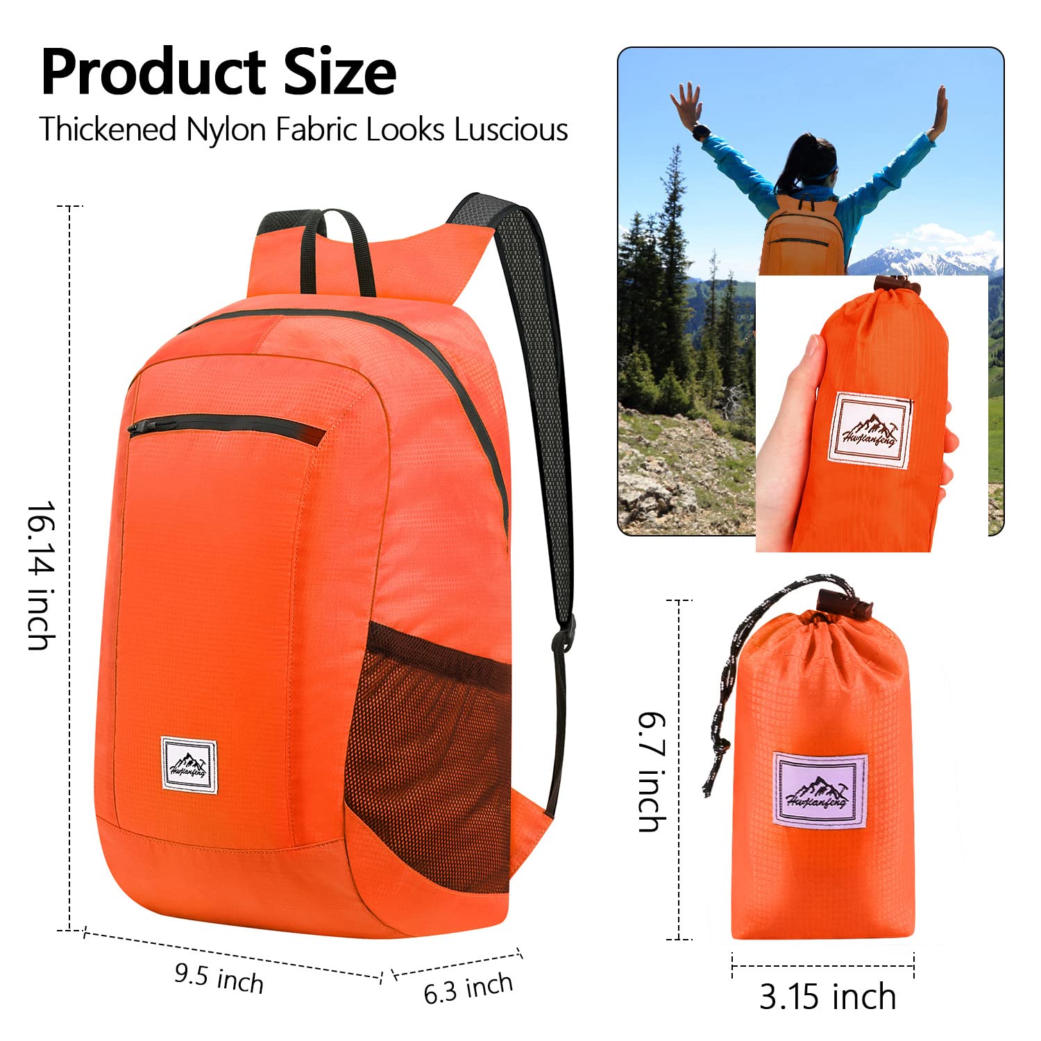 Hiking Backpack Ultra Lightweight Packable Camping Backpack Waterproof Travel Outdoor Hiking Daypack for Women Men(Orange 16L)