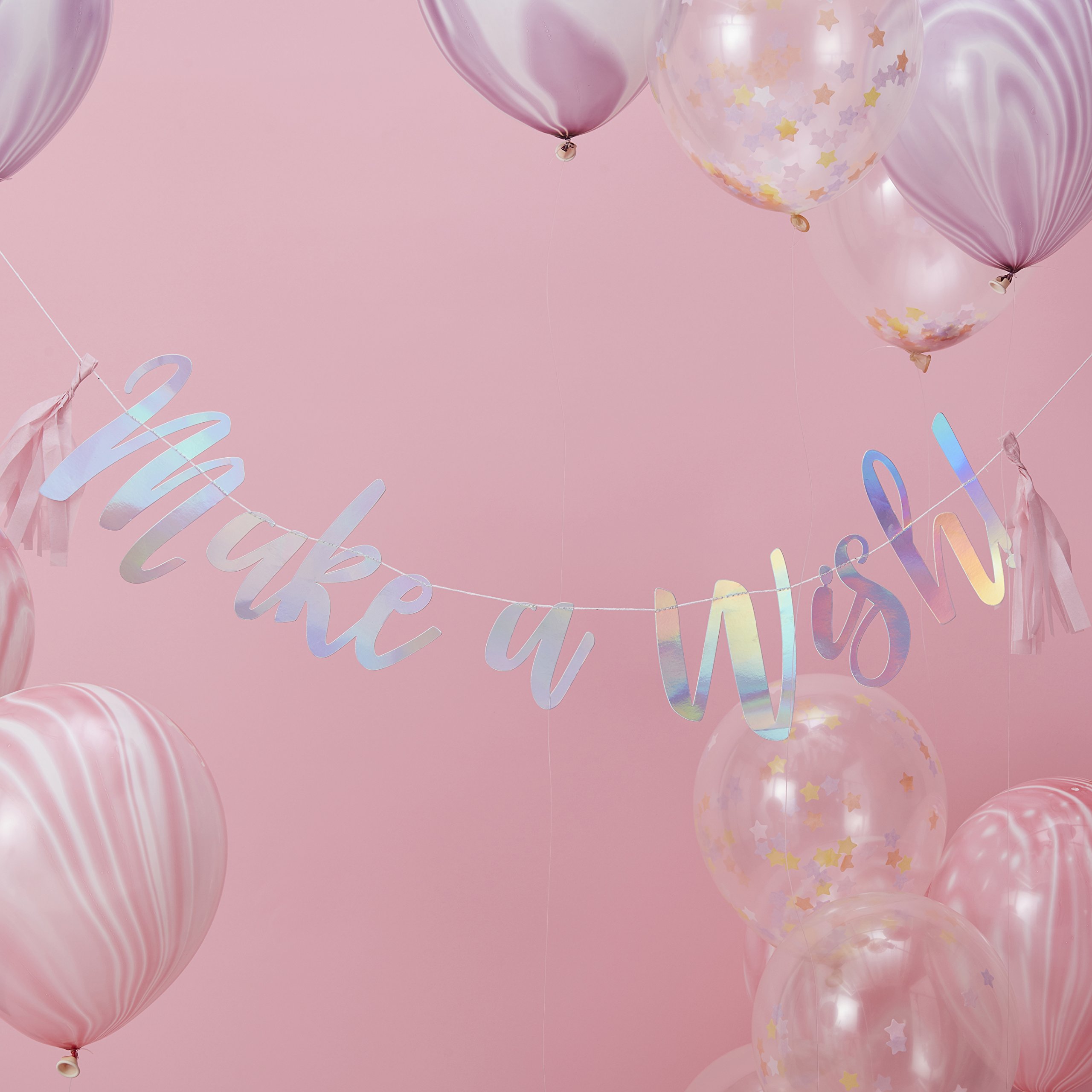 Ginger Ray Iridescent Foiled Make A Wish Birthday Party banner 1.5 Meters