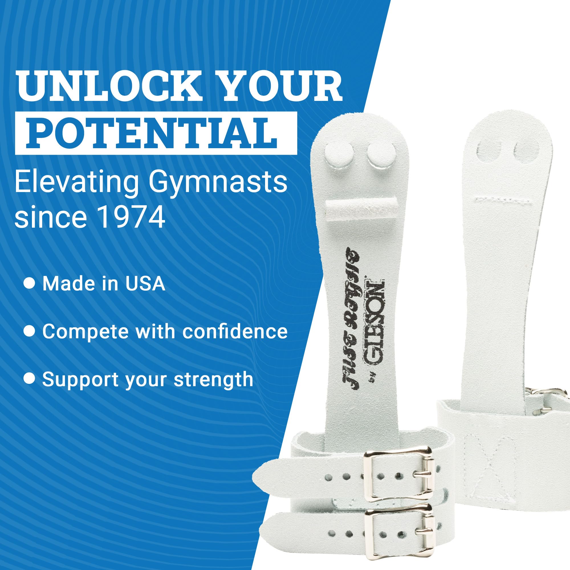 Gibson Athletic Girls Double Buckle Just Right Uneven Bar Grips, Gymnastics, Girls, White, Medium