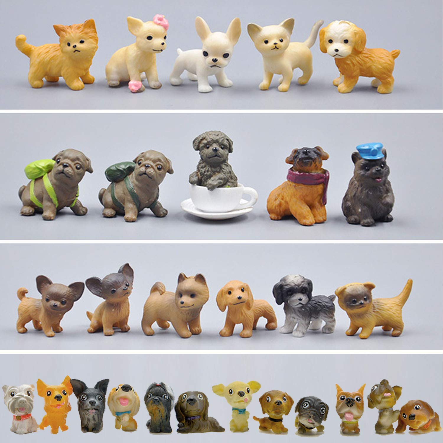 GuassLee Mini Plastic Puppy Dog Figurines for Kids, 28 Pack High Imitation Detailed Hand Painted Realistic Small Dog Figurines Toy Set