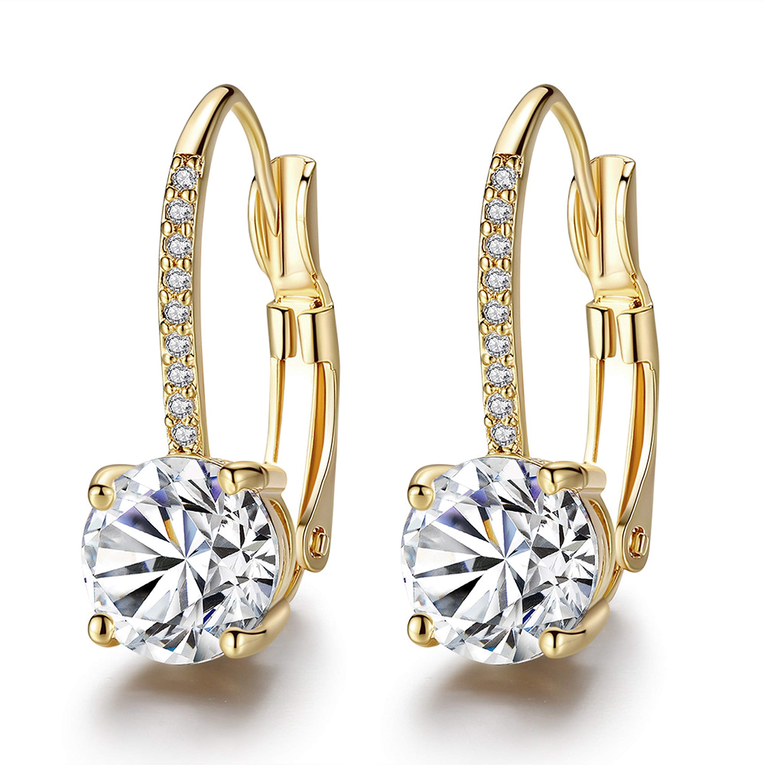 Hugitout Drop Dangle Earring for women, 14K Gold Plated Leverback Earrings with Cubic Zirconia Rhinestone Huggie Hoop Earings Fashion Jewelry for Girls