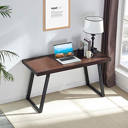 GRELO HOME Rustic Computer Desk,55 Inch Writing Desk for Home Office,Industrial Wood and Metal Study Table, Espresso