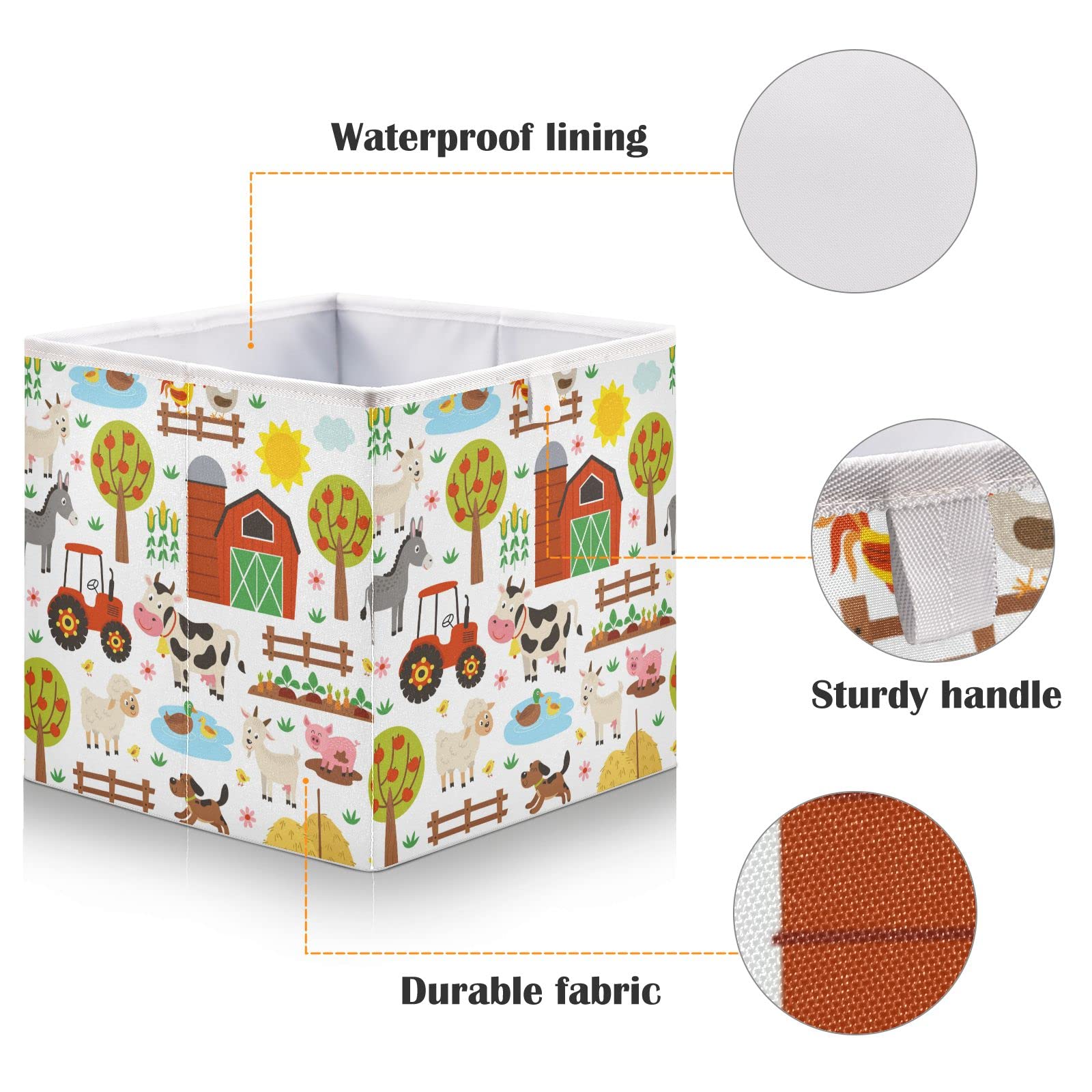 Kigai Farm Animals Cube Storage Bin, Large Foldable Organizer Basket for Toys, Shelves, Laundry, Nursery -11 x 11 x 11 in