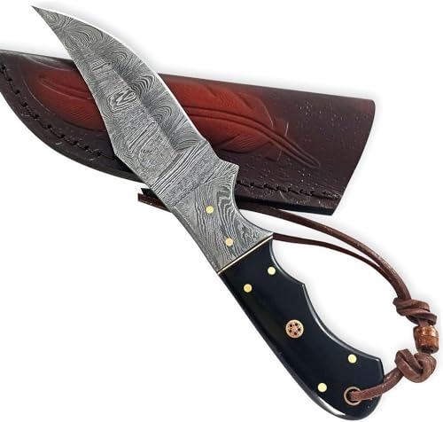 Handmade Damascus Hunting Knife with Sheath - Fixed Blade Hunting Knives for Men - Walnut Wood Handle Fixed Blade EDC Knife With Leather Sheath - Bushcraft Knives, Camping Knife Survival