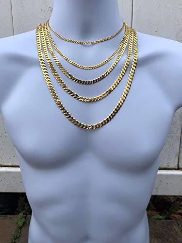 HarlemBling 14k Gold Over Solid 925 Sterling Silver - Men's Ladies Flat Cuban Chain - Made In Italy - 18-30" - 4mm 5mm 6mm 7mm 8mm - Necklace (20, 8mm)