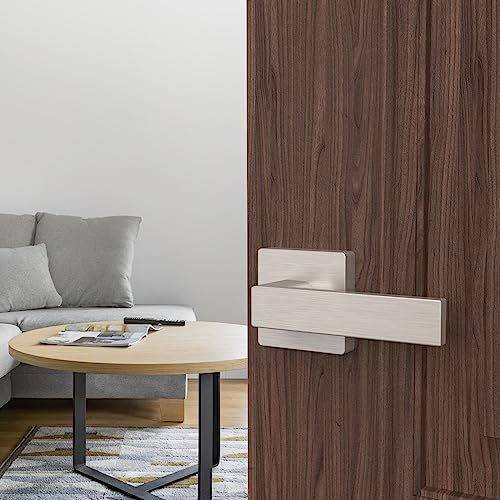 TICONN 2Pk Door Handle Heavy Duty, Reversible Square Door Lever for Bedroom, Bathroom and Rooms (Satin Nickel, Dummy - Front Mount, 2 Pack)
