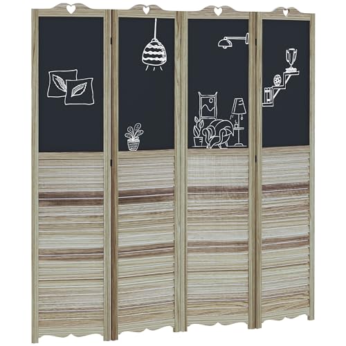 HOMCOM 4-Panel Folding Room Divider with Blackboard, 5.5 Ft Tall Freestanding Privacy Screen Panels for Bedroom or Office, White
