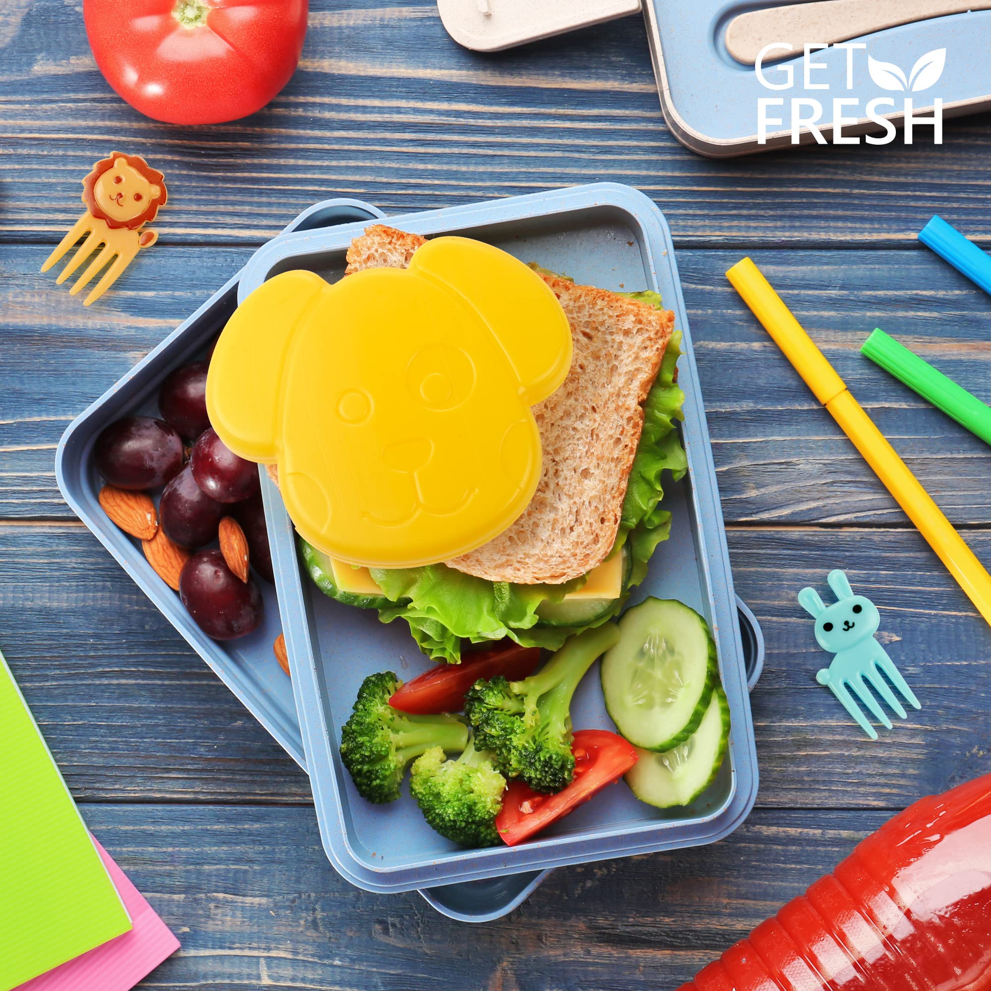 GET FRESH Mini Freezer Ice Packs for Lunch Boxes - 4-Pack Cute Small Ice Blocks for Cool Bags and Kids Lunch Box β Reusable Animal Freezer Blocks for Kids Lunch Cool Boxes Bags with 10 Food Picks